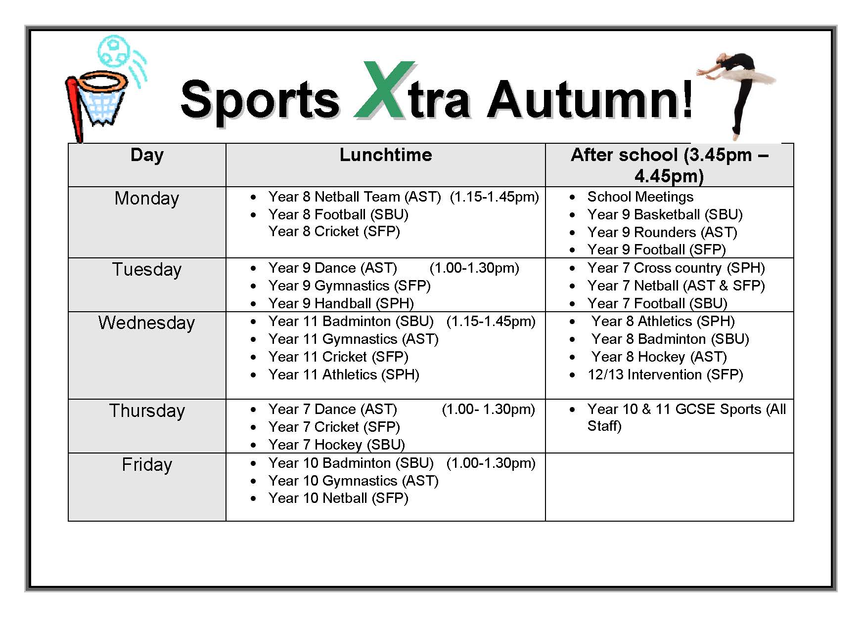 Upton Hall School - Sports Extra Curricular activities